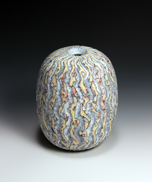 Peter Beard Ceramics - Yellow, Red, Black and Grey Ground Vessel